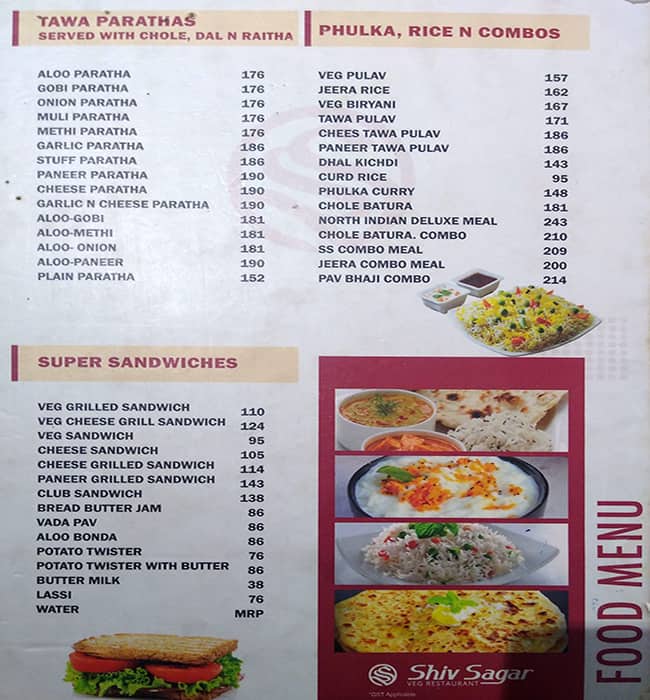 Menu at Shiv Sagar, Bengaluru, 3rd Floor, Garuda Mall, Magrath Road ...