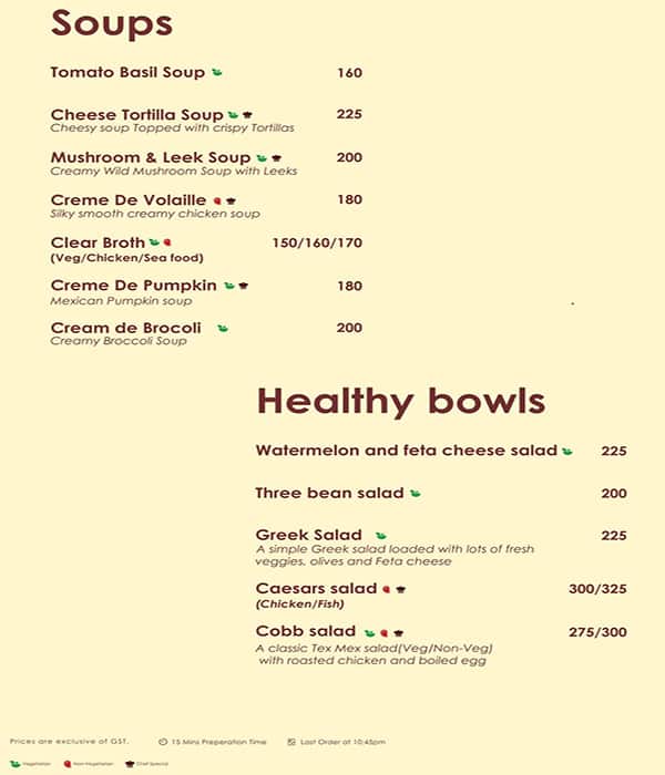 Menu of The Bark, Alwarpet, Chennai
