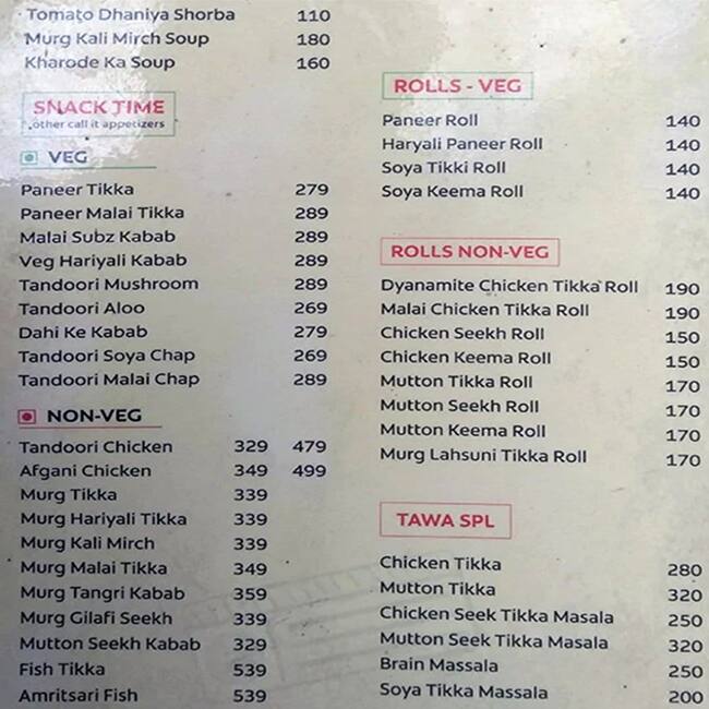 Menu of Sher A Punjaab Legendary Since 1979, Sector 72, Noida