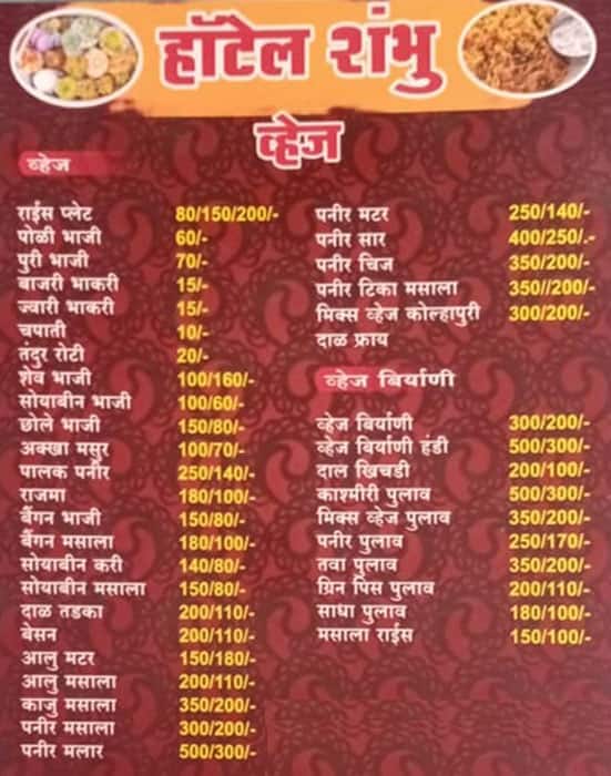 Menu of Hotel Shambhu, Hinjawadi, Pune