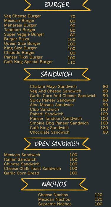 Menu of The Cafe King, Lonavala, Pune