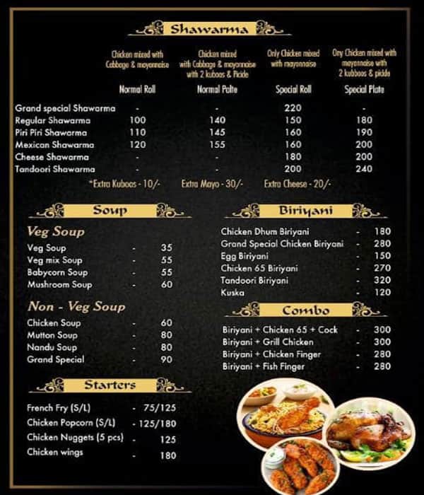 Menu of The Grand Grill, Vadapalani, Chennai