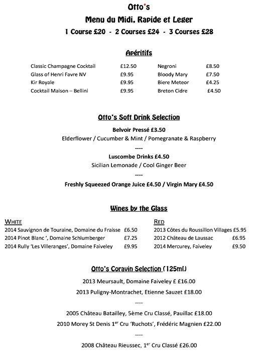 Menu at Otto's pub & bar, London