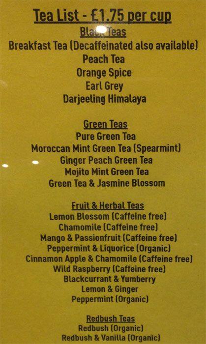 Menu at Atrium Coffee House, Glasgow