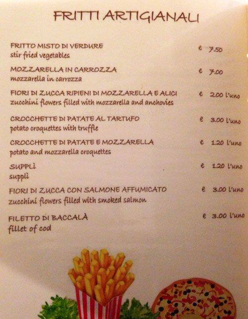 Menu da Pizzeria Trattoria Da Pinuccio, Roma