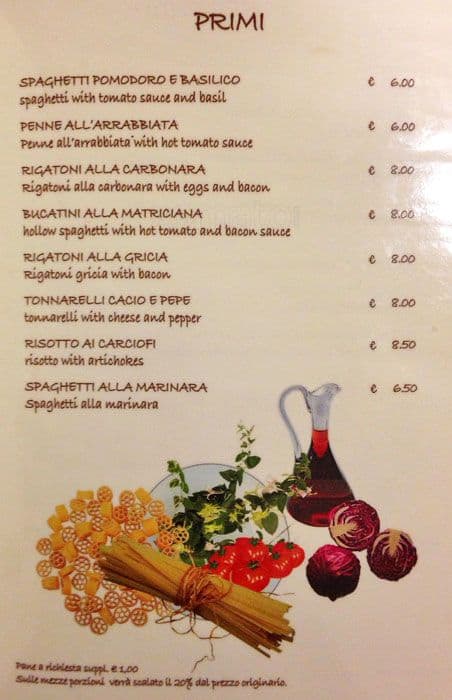 Menu da Pizzeria Trattoria Da Pinuccio, Roma