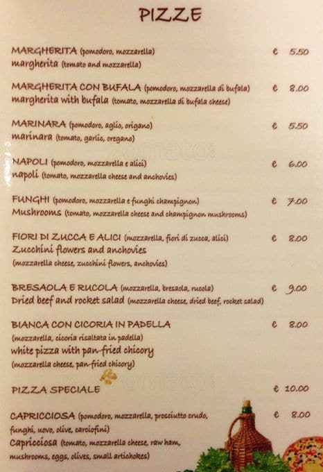 Menu da Pizzeria Trattoria Da Pinuccio, Roma
