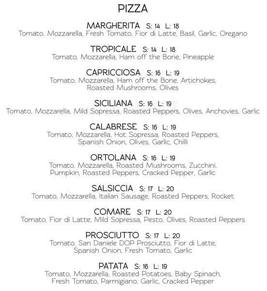 Menu at Alibrando Pizzeria, Wheelers Hill