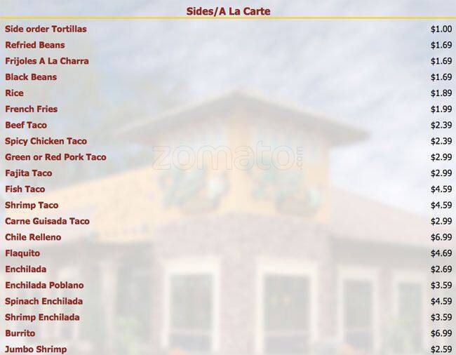 Menu at Las Flores restaurant, Cedar Creek