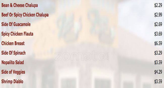 Menu at Las Flores restaurant, Cedar Creek