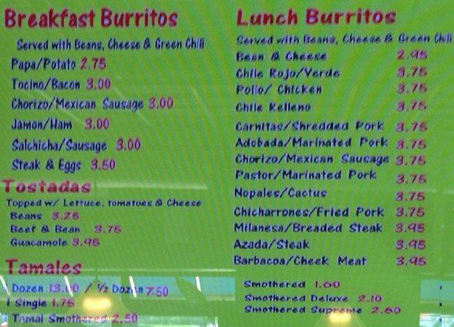 Menu at El Nopalito Mexican Food restaurant, Denver