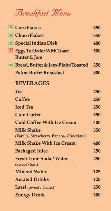 Menu at Fountain Cafe, Mumbai, Royal Palms Hotel