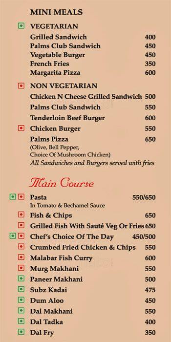 Menu at Fountain Cafe, Mumbai, Royal Palms Hotel