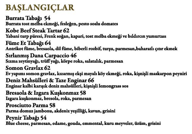 Menu at Hazine, Istanbul, Cihangir Mahallesi