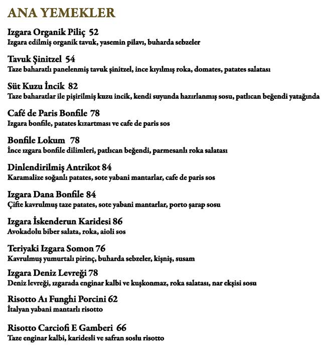 Menu at Hazine, Istanbul, Cihangir Mahallesi