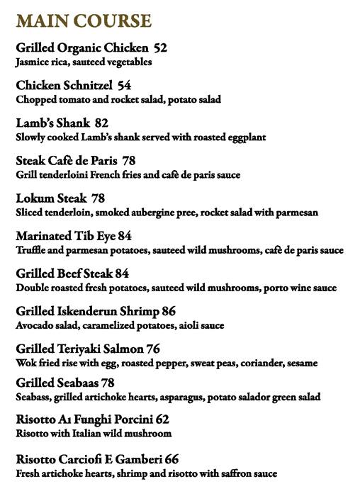 Menu at Hazine, Istanbul, Cihangir Mahallesi