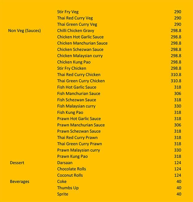 Menu at Urban Orient Express, Hyderabad