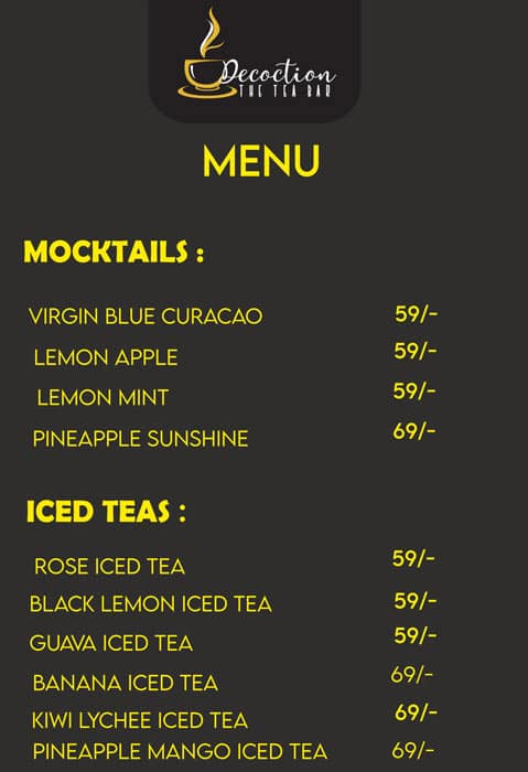 Menu of Decoction The Tea Bar, Nagole, Hyderabad