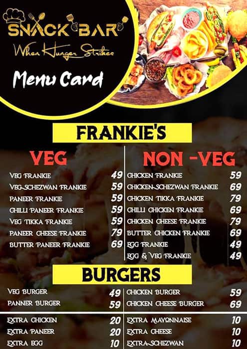 Menu of Snack Bar, Narayanguda, Hyderabad