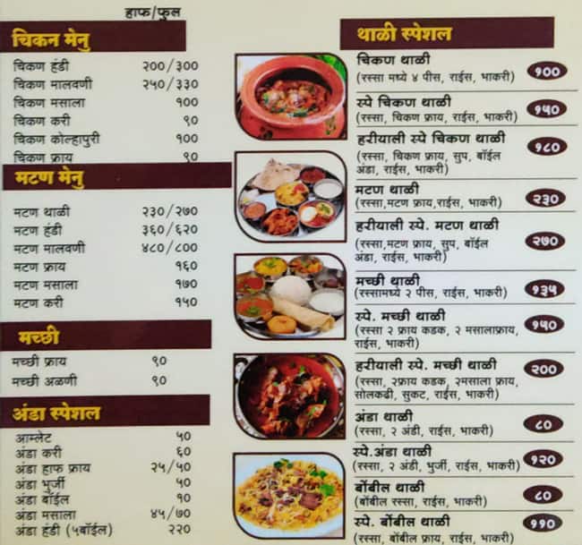 Menu of Hotel Hariyali, Magarpatta, Pune