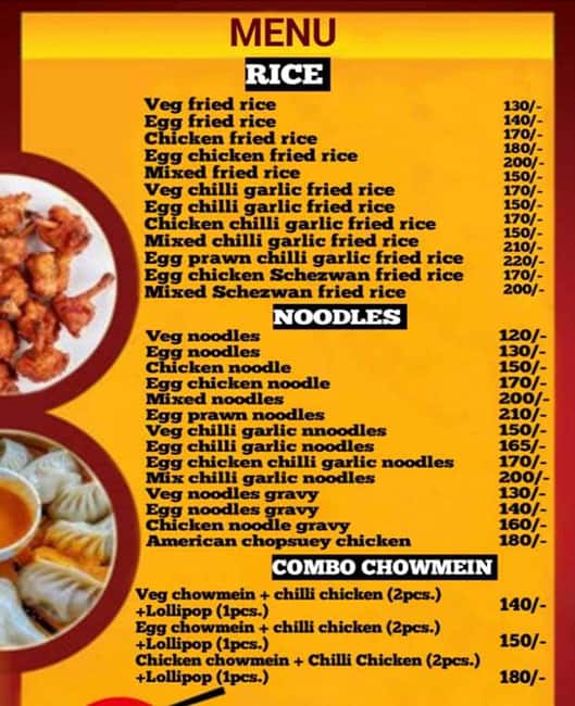 Menu of Wow! Chinese, Baghajatin, Kolkata