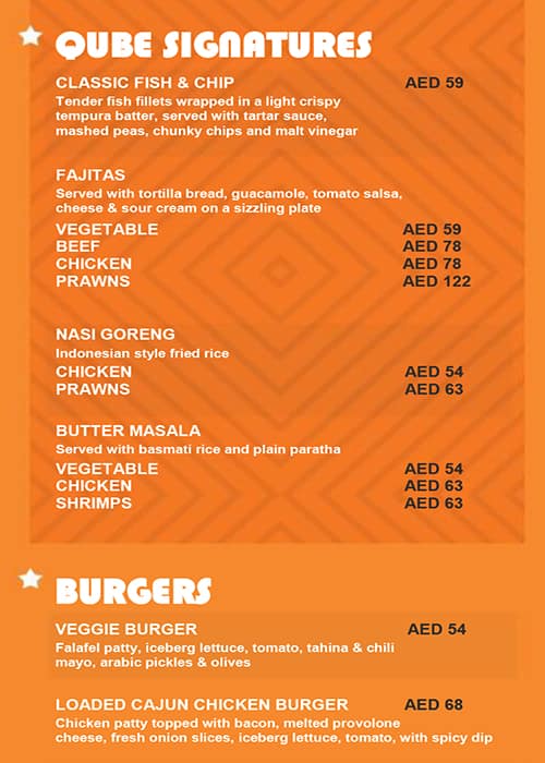 Menu at Qube Sports Bar, Dubai, G 11