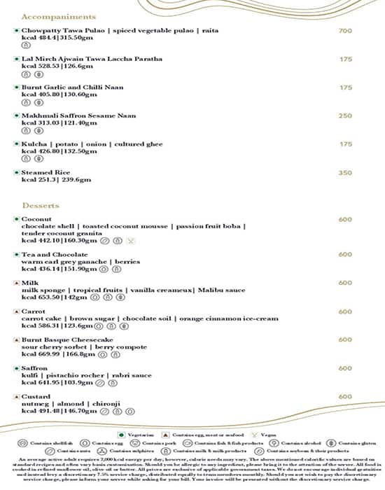 Menu of AMADEO By Oberoi, Bandra Kurla Complex, Mumbai