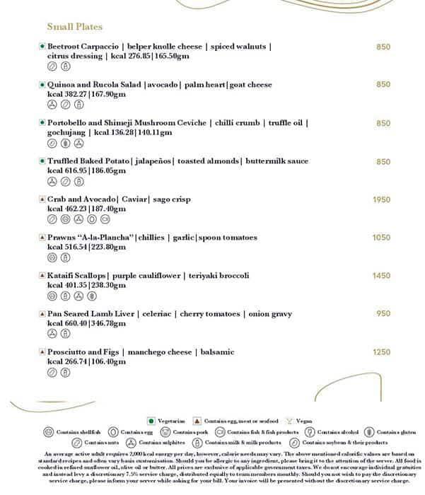 Menu of AMADEO By Oberoi, Bandra Kurla Complex, Mumbai