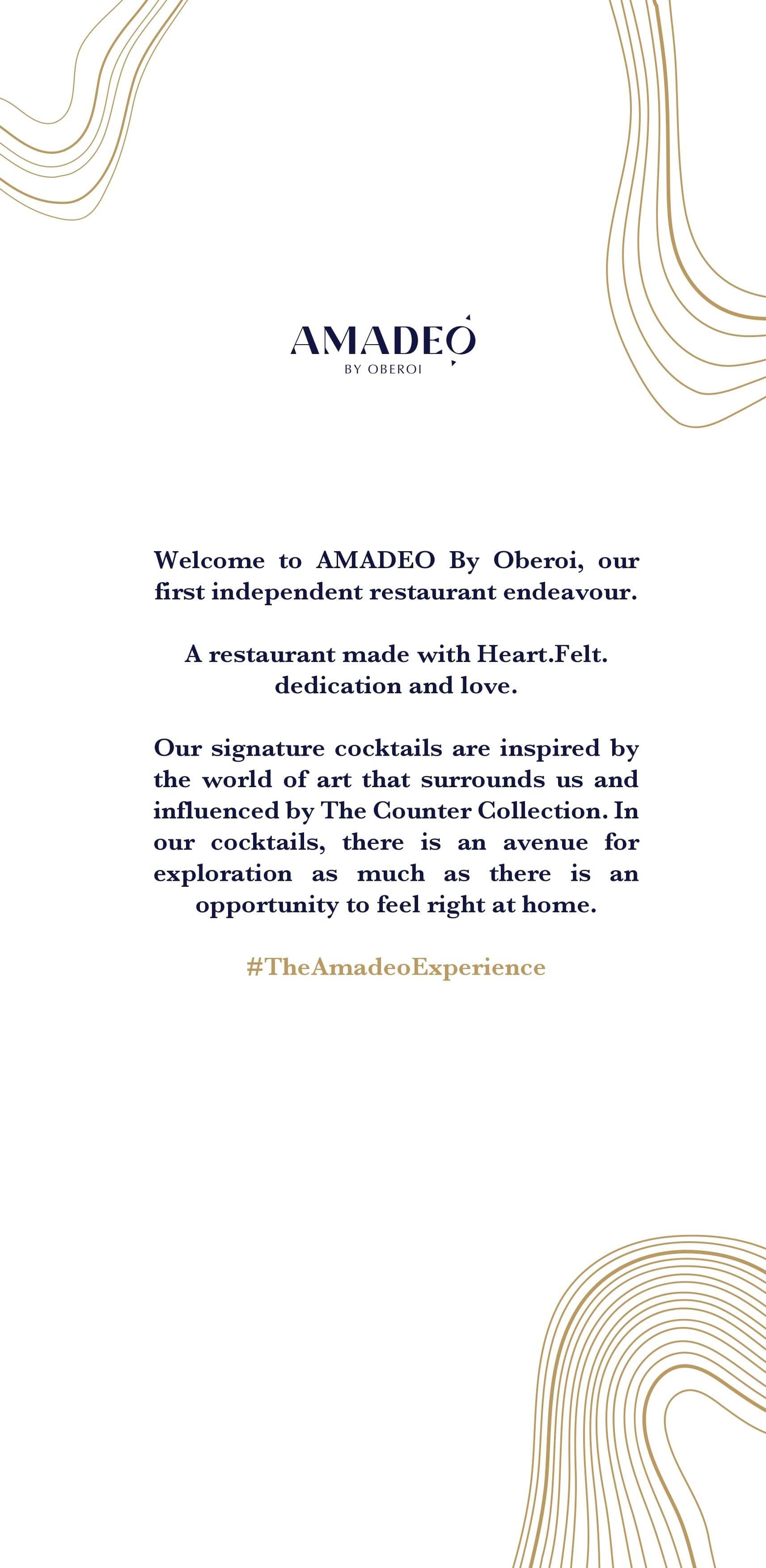 Menu of AMADEO By Oberoi, Bandra Kurla Complex, Mumbai