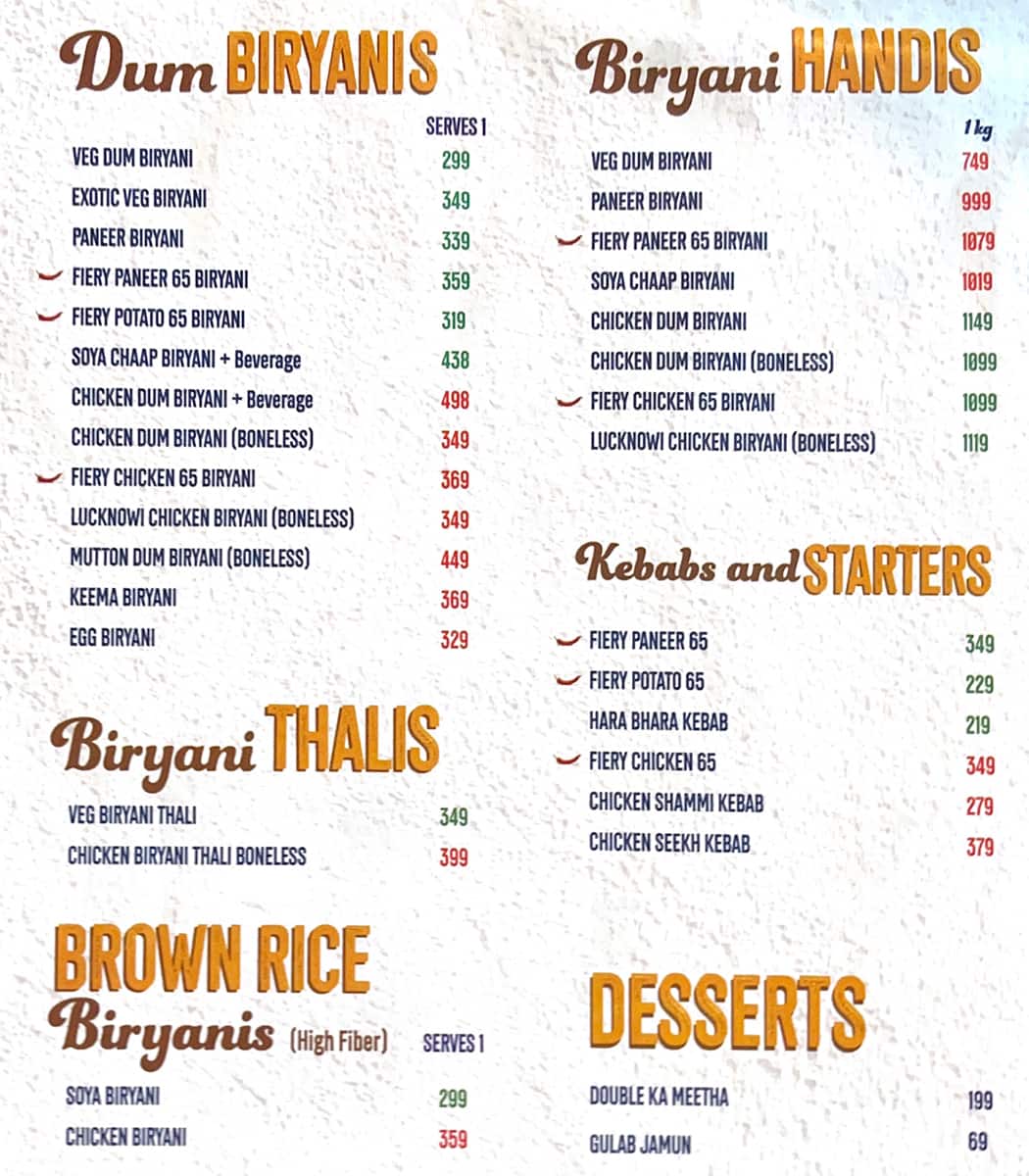 Menu of Biryani Blues, Connaught Place, New Delhi