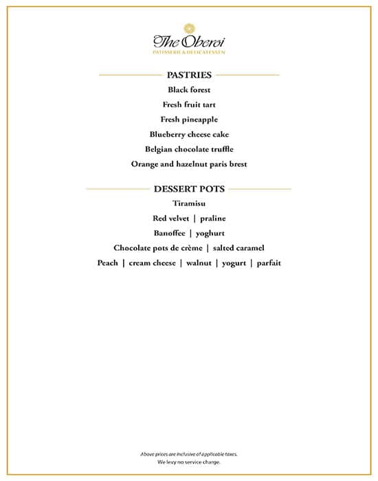 Menu at The Oberoi, Gurgaon, Gurugram