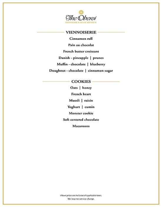Menu at The Oberoi, Gurgaon, Gurugram