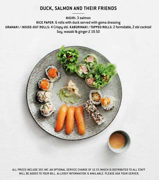 Menu at Sticks'n'Sushi Canary Wharf restaurant, London