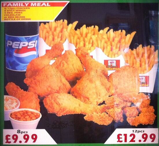 Menu at Golden Fried Chicken fast food, London, 127 Wood Street