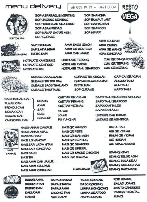 Menu at Mega Kitchen restaurant, North Jakarta