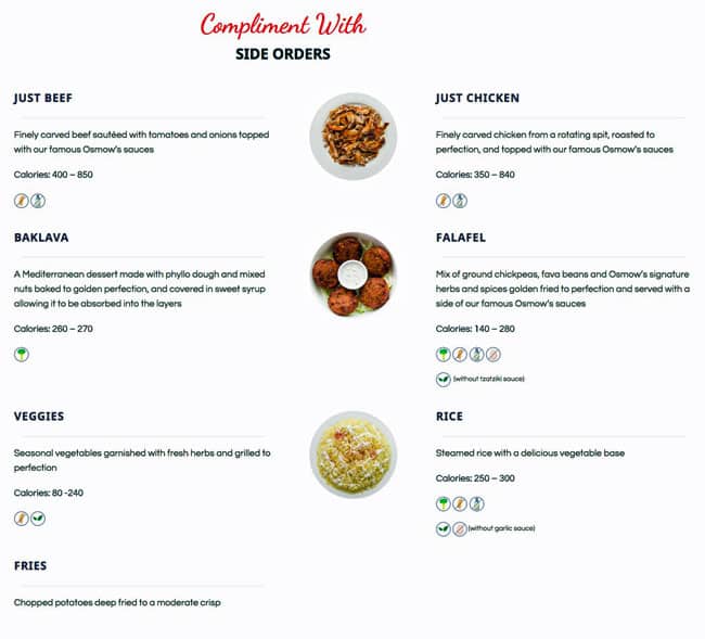 Menu at Osmow's restaurant, Milton