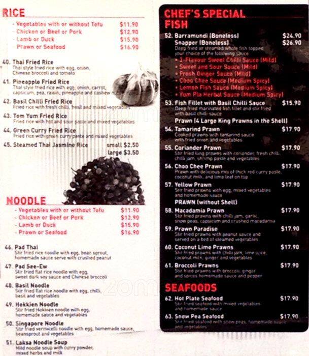 Menu at Taurus Thai Restaurant, Northmead, 12 Kleins Rd