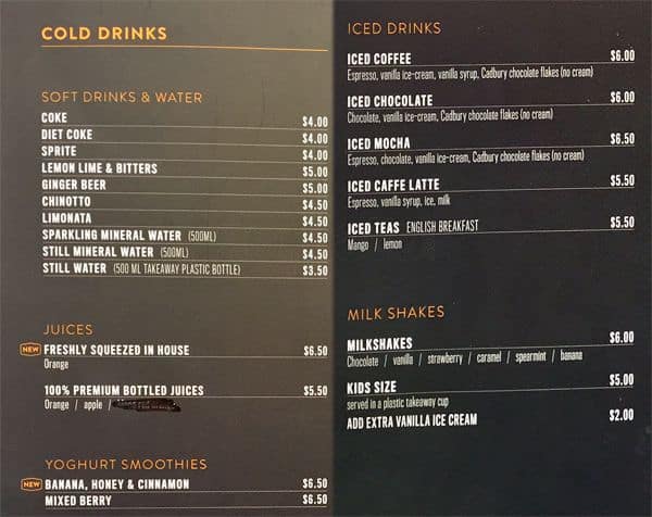 Menu at Atomic Espresso cafe, South Perth