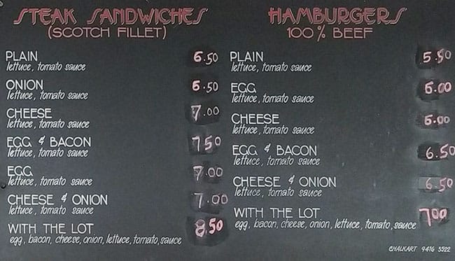 Menu at JC's Snack Bar, Braeside