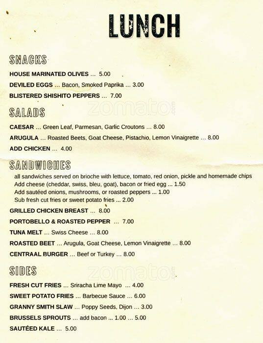 Menu at Dutch Kills Centraal pub & bar, New York City