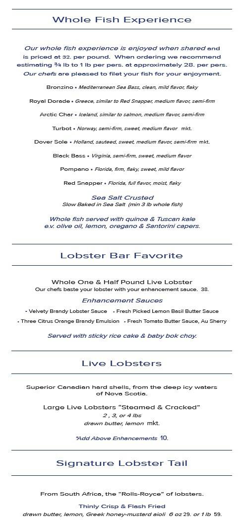 Menu at Lobster Bar Sea Grille, Fort Lauderdale