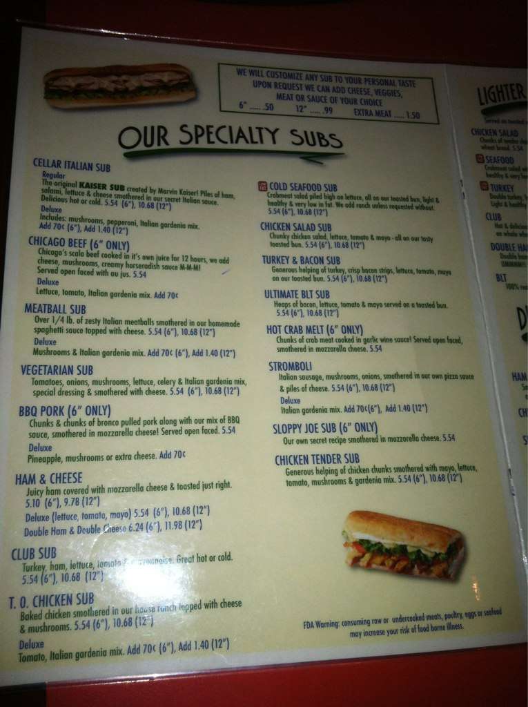 Menu at Sandwich Cellar pub & bar, North Manchester, 403 IN-13