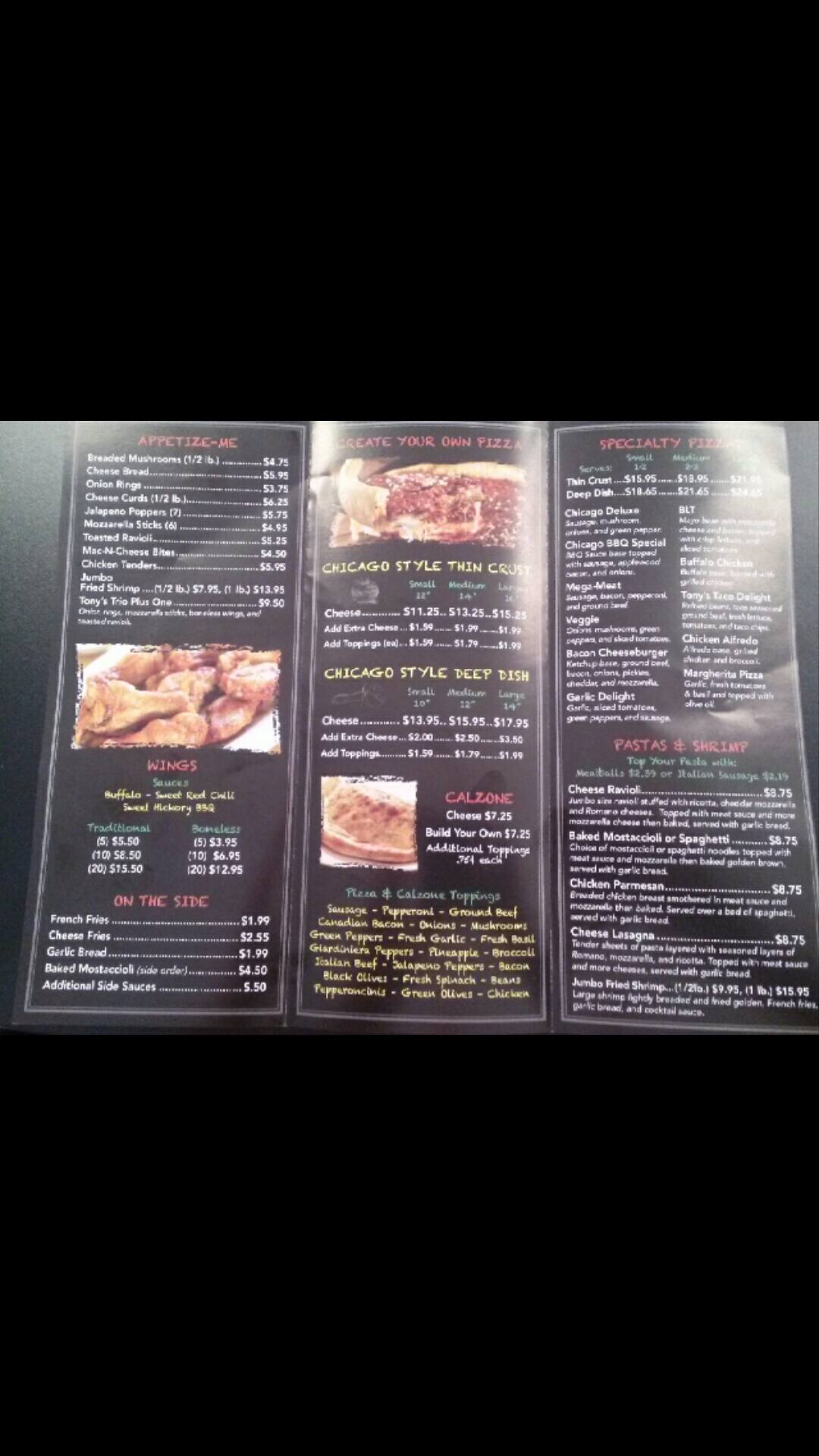Menu at Tony's Chicago Style Pizzeria, Moline, 5th Ave