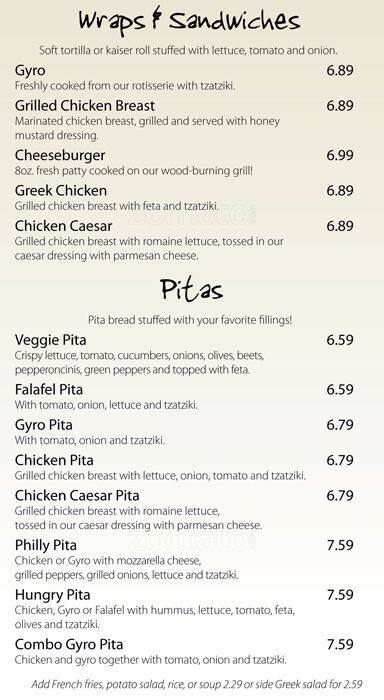 Menu at The Hungry Greek restaurant, Hot Springs