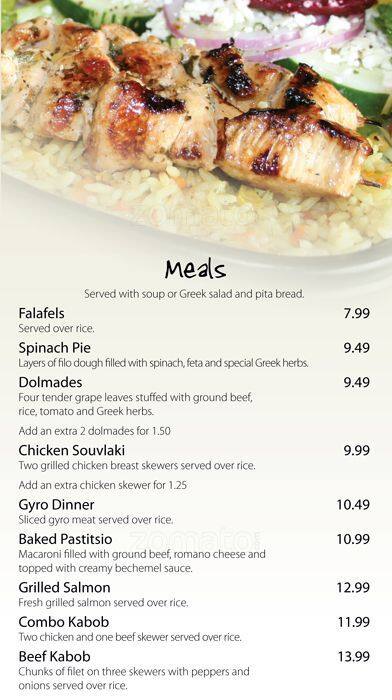 Menu at The Hungry Greek restaurant, Hot Springs