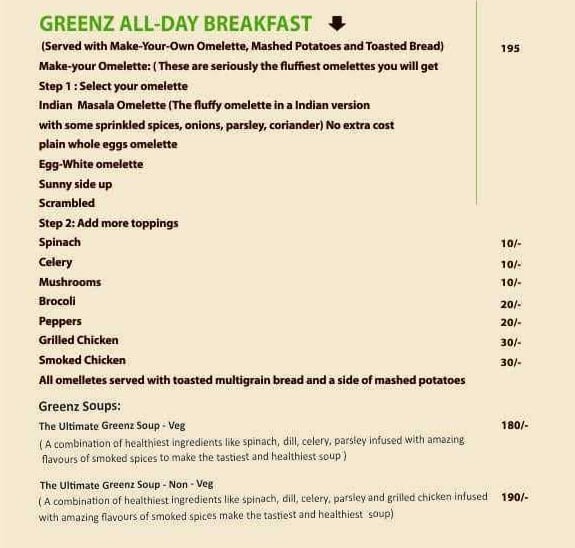 Menu at Greenz khar, Mumbai