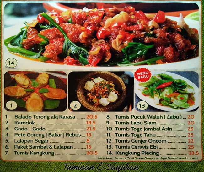 Menu at Bakoel karasa restaurant, Palasari, Behind Amen Chinese Restaurant