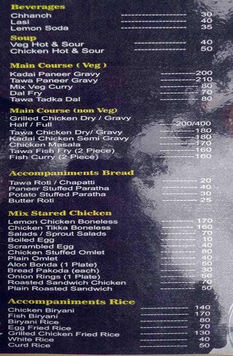Menu of Tawa Kitchen, Jakkur, Bangalore