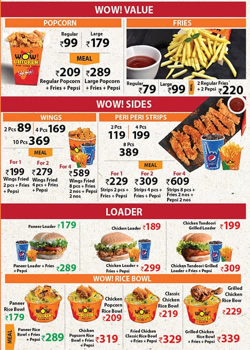 Menu of WOW! Chicken by WOW! Momo, Medavakkam, Chennai