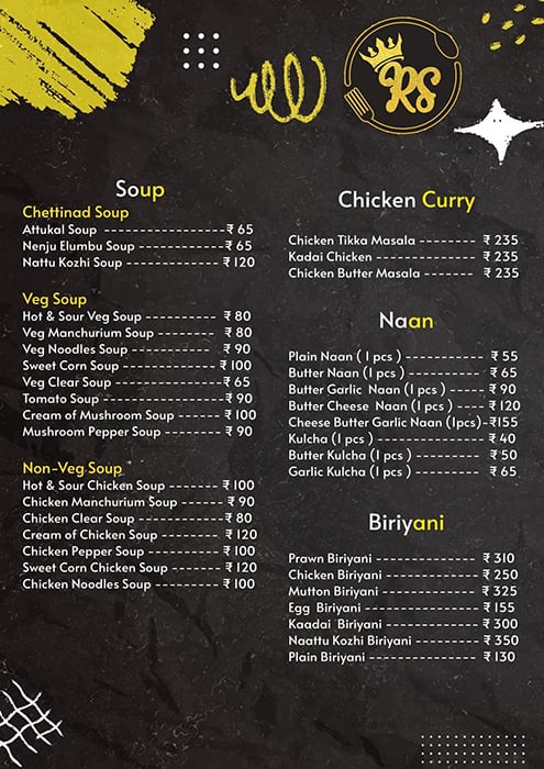 Menu of RS Chettinad Restaurant, Perambur, Chennai